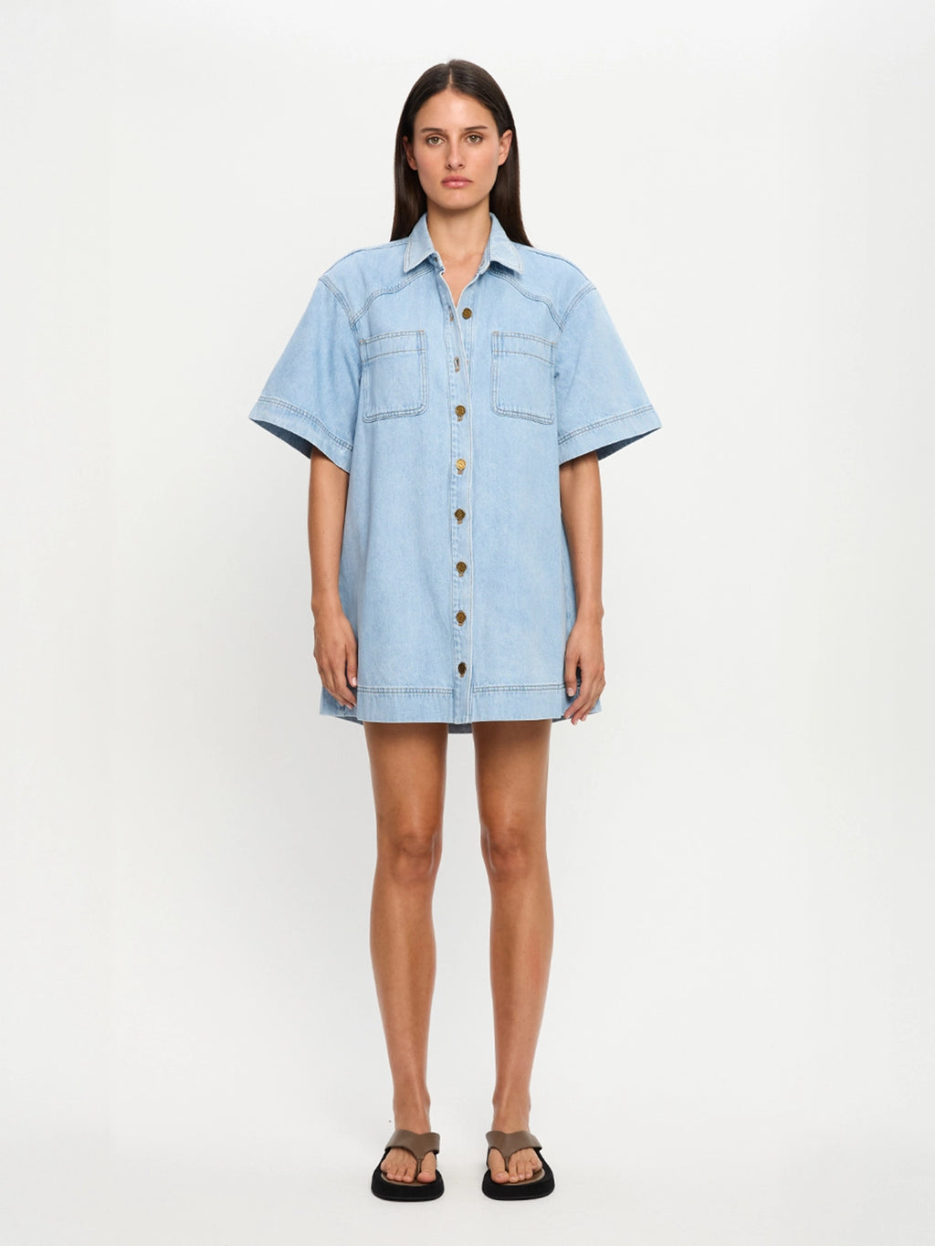 Kivari | Avery Denim Mini Dress - Dusty Blue Cotton – Hollie Rose