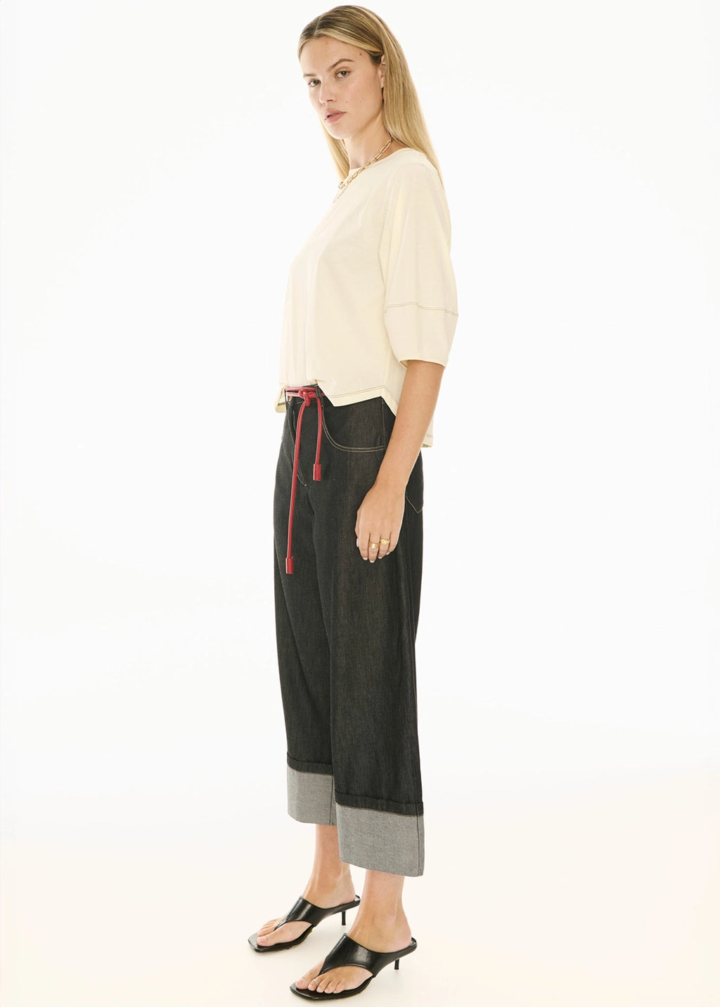 POL Harlyn Topstitch Tee - Ivory | Cotton Top | Hollie Rose – Hollie Rose