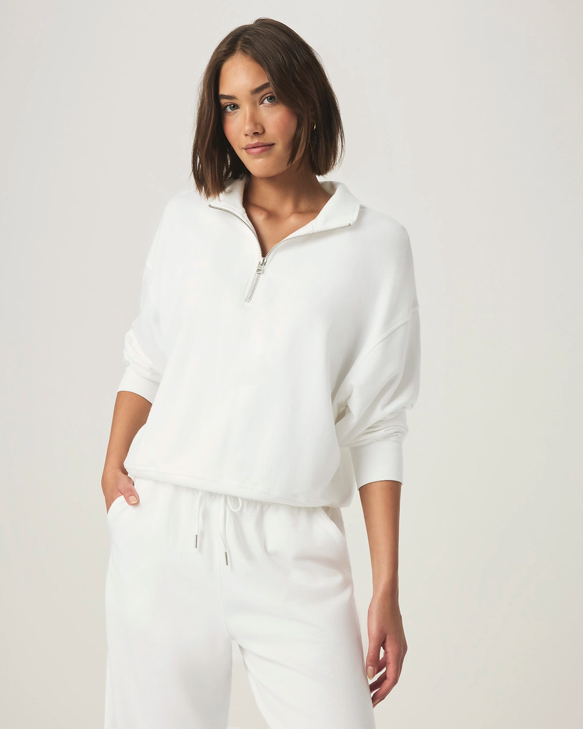Splendid Terry Quarter Zip White | Hollie Rose – Hollie Rose